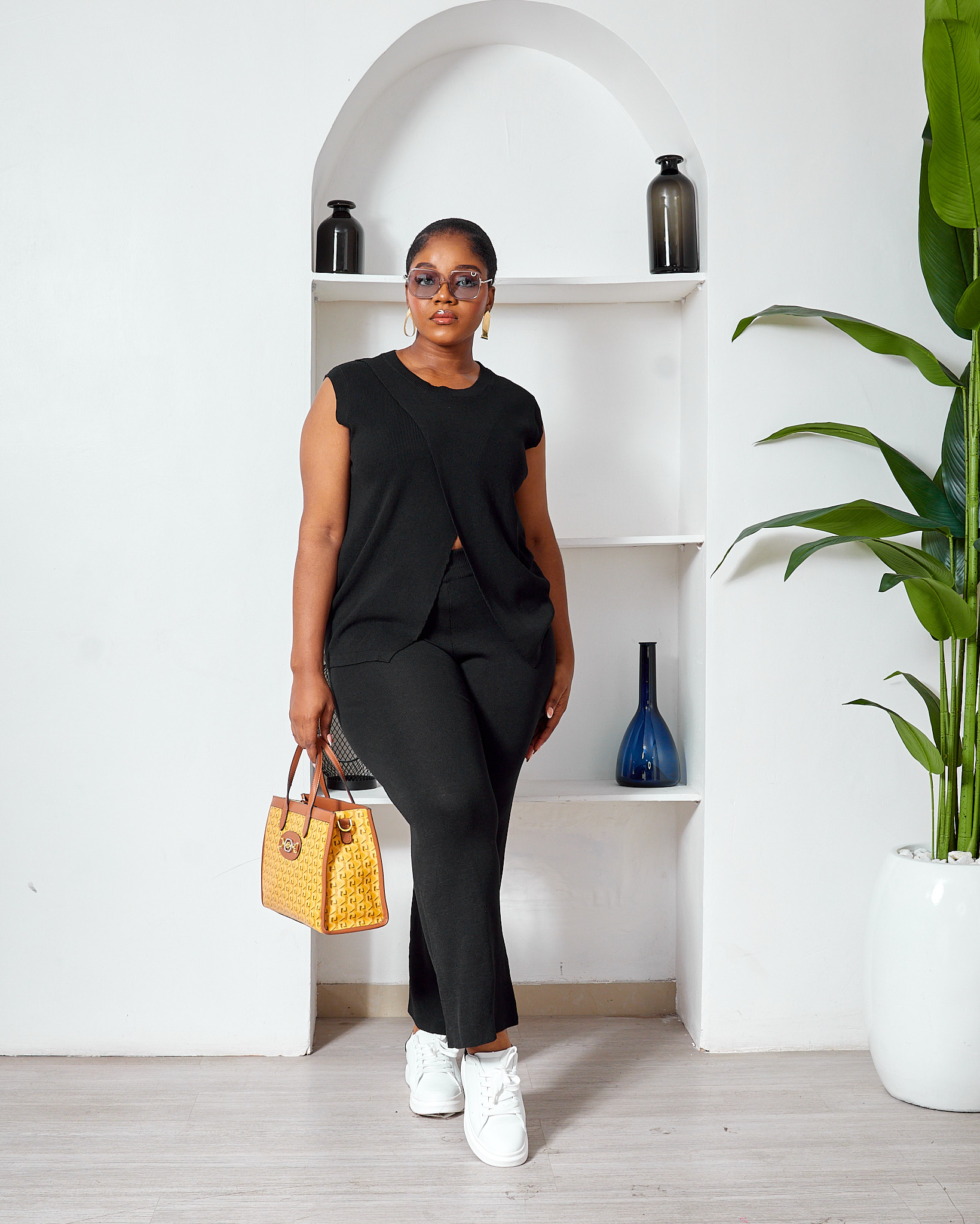 BLACK KNIT FRONT SPLIT PANT SUIT SET – Posh Apparels